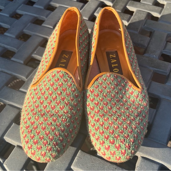 Zalo | Shoes | House Of Zalo Womens Green Needlepoint Slippers Sz 75 ...